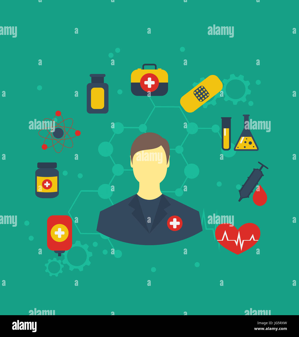 Illustration doctor with medical icons for web design, modern flat ...