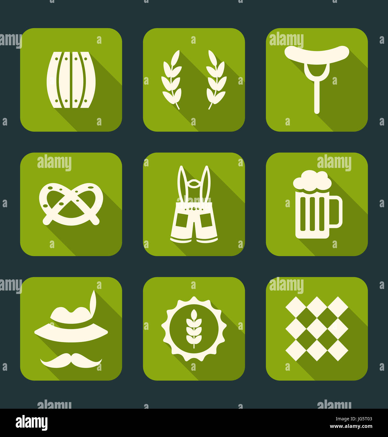 Illustration Icons of Oktoberfest Symbols with Modern Long Shadows ...