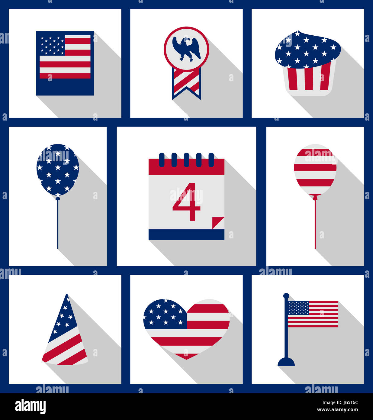 Icons Set USA Flag Color Independence Day 4th of July Patriotic ...