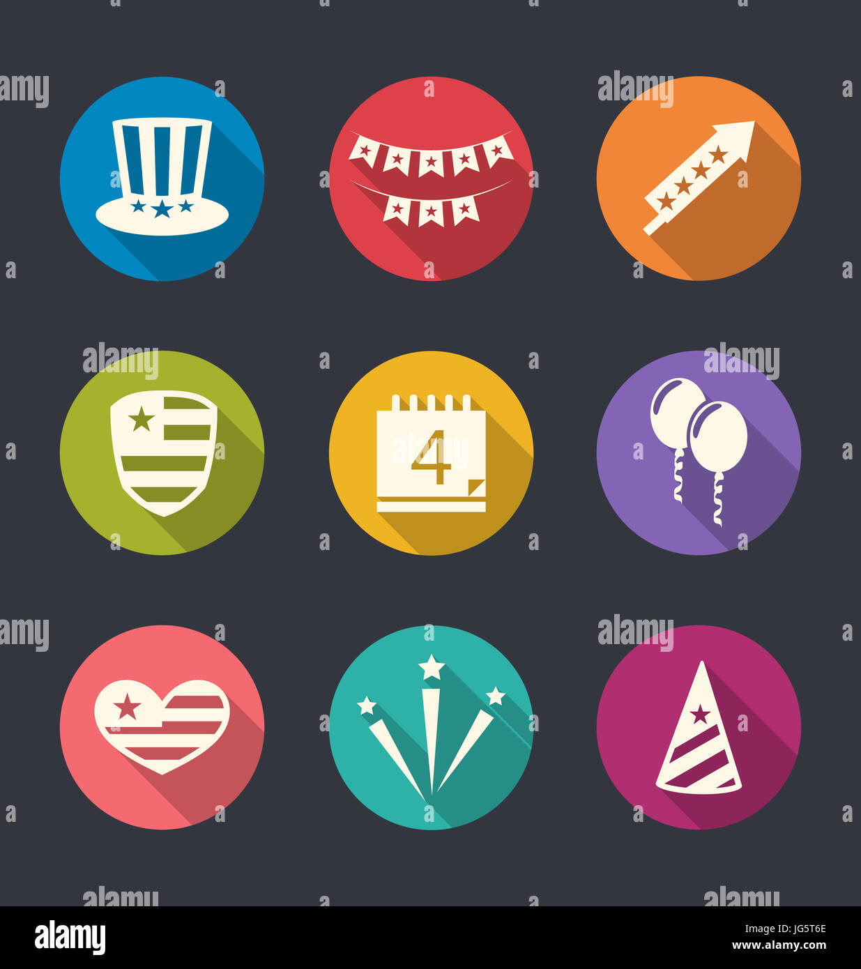 Illustration Set Flat Icons for Independence Day of America, Long ...