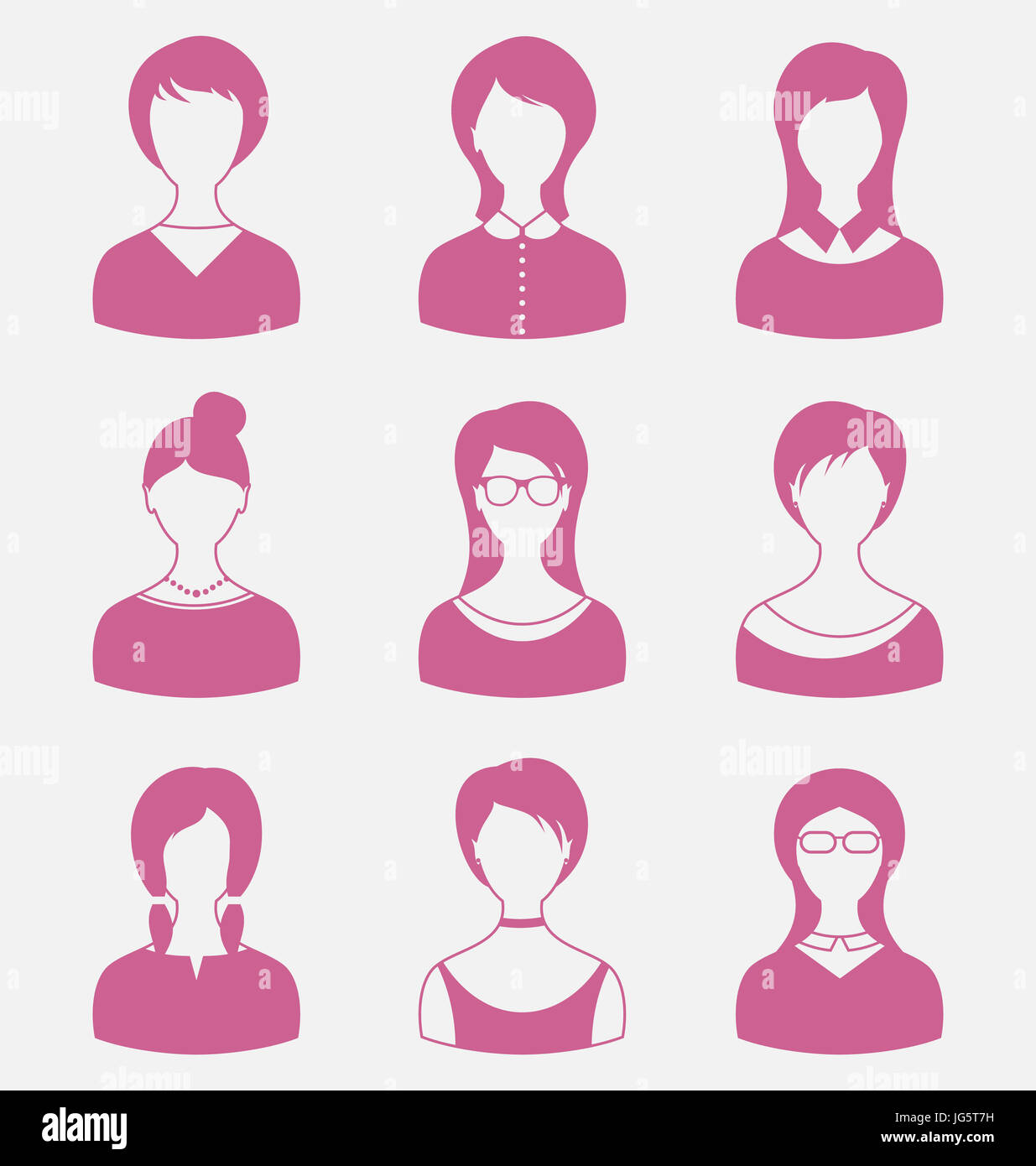 Illustration avatars set front portrait of females isolated on white ...
