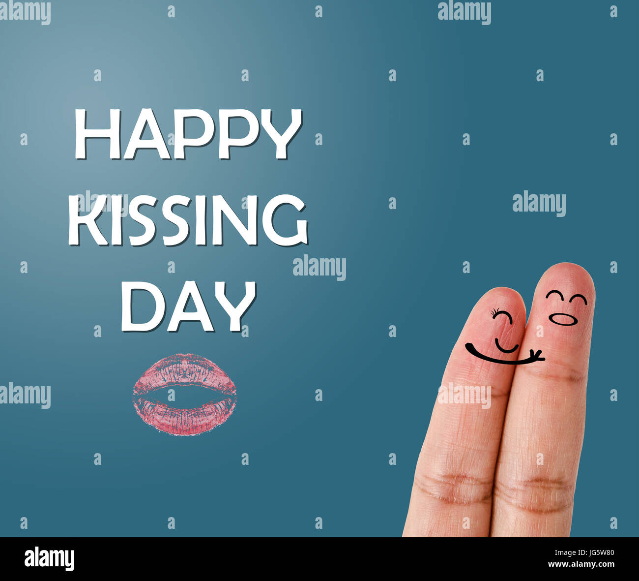 Happy kissing day with Painted finger kiss on blue background Stock ...