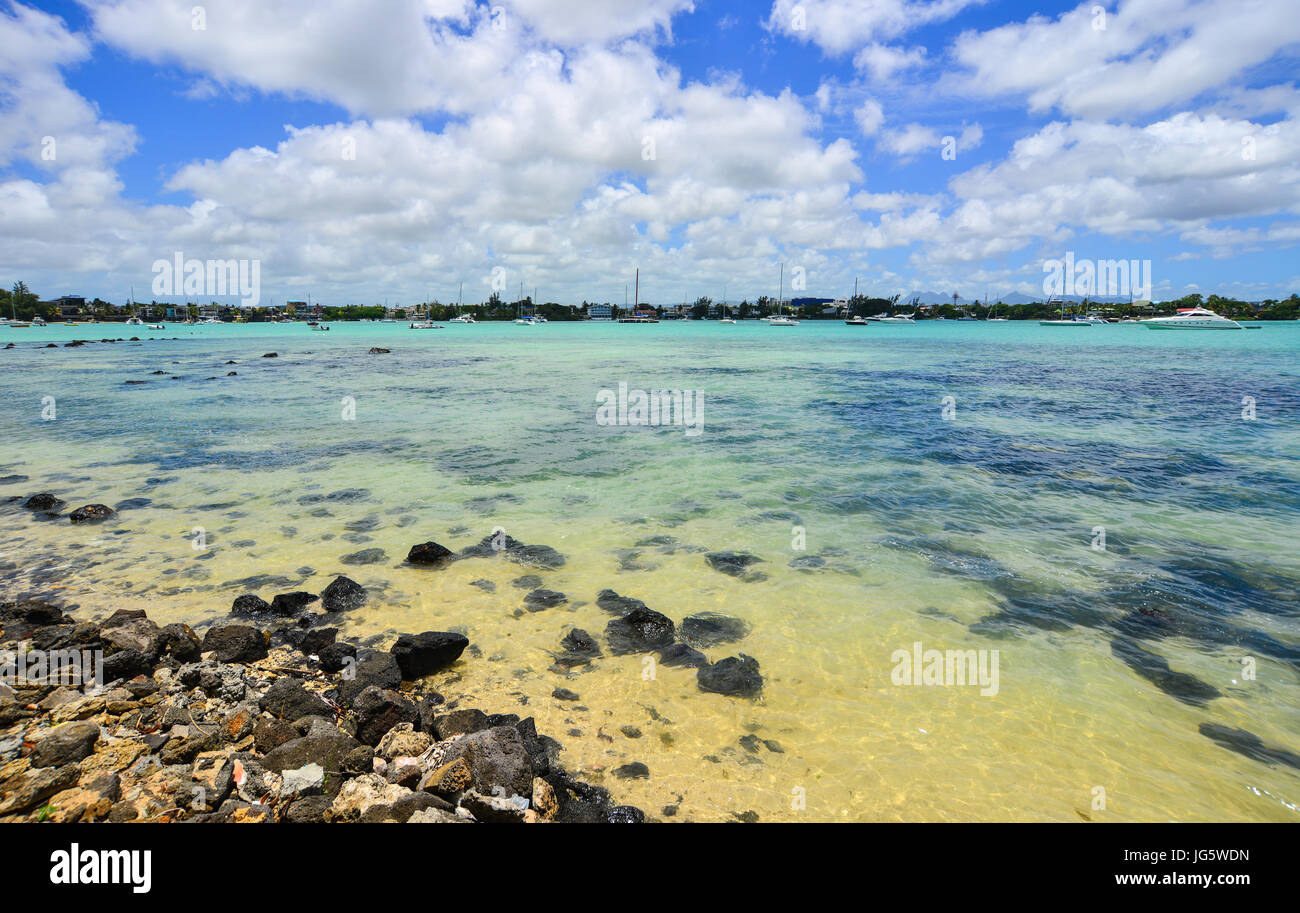 View of the beach in Grand Baie, Mauritius. Mauritius, an Indian Ocean ...