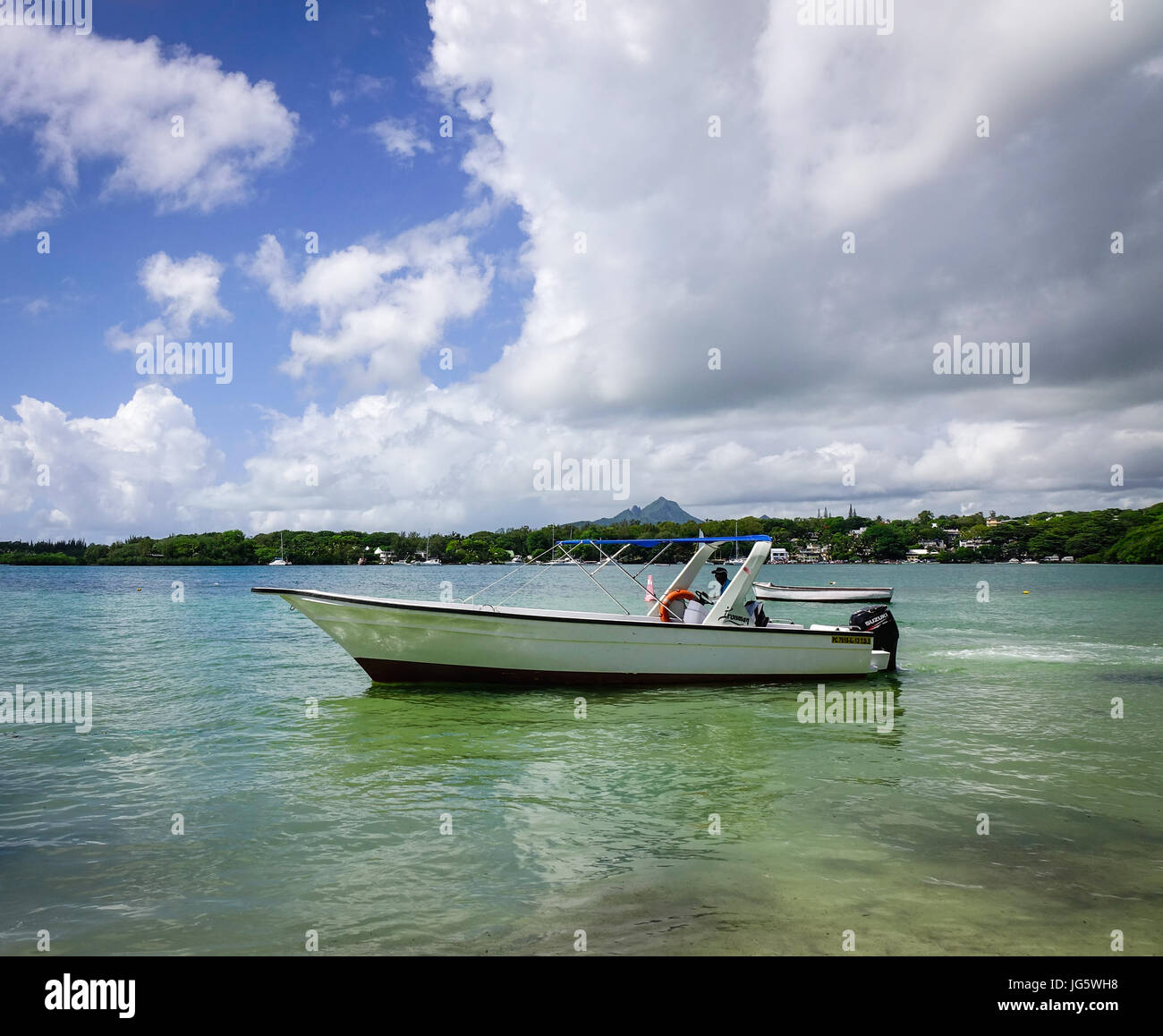 A speedboat running on the sea in Ile Aux Cerfs Island, Flacq ...