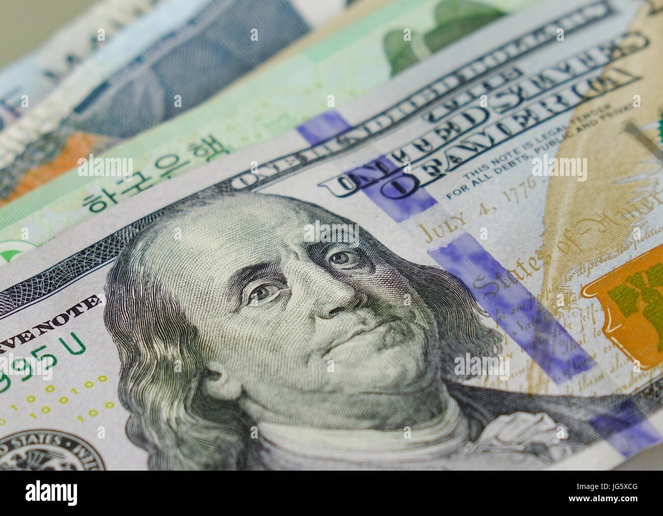 Portraits on banknotes. President Franklin on US 100 dollar bill Stock ...