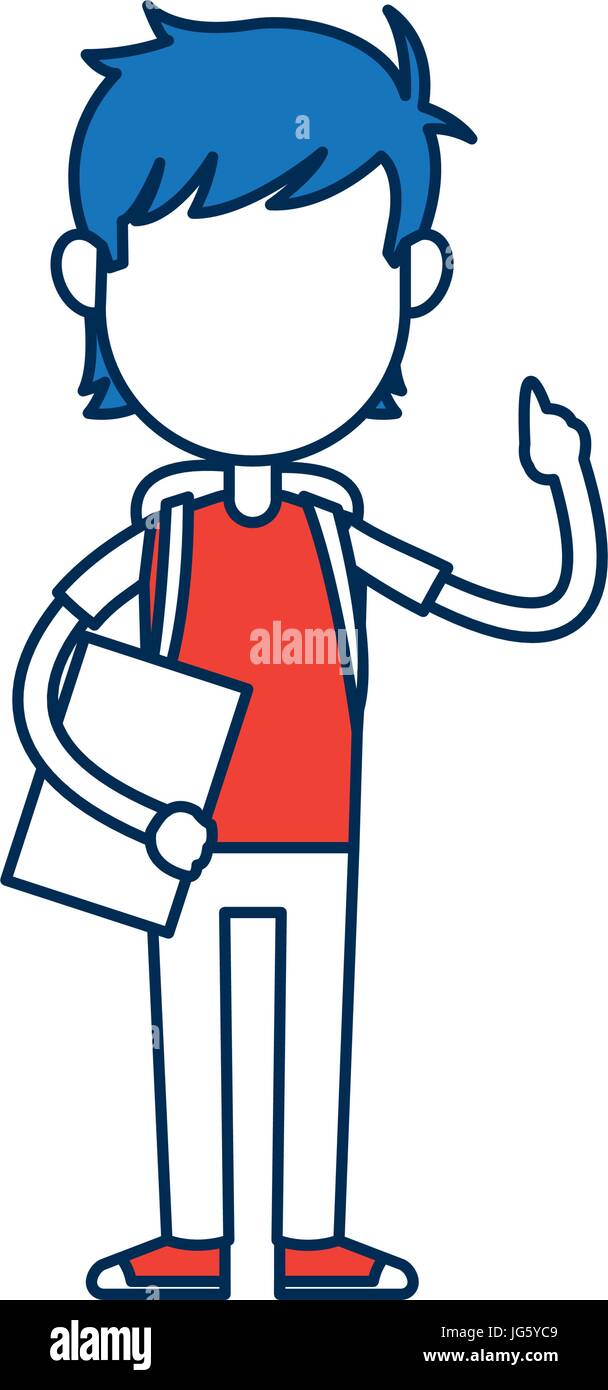 teenager boy student cartoon in blue and orange image Stock Vector ...