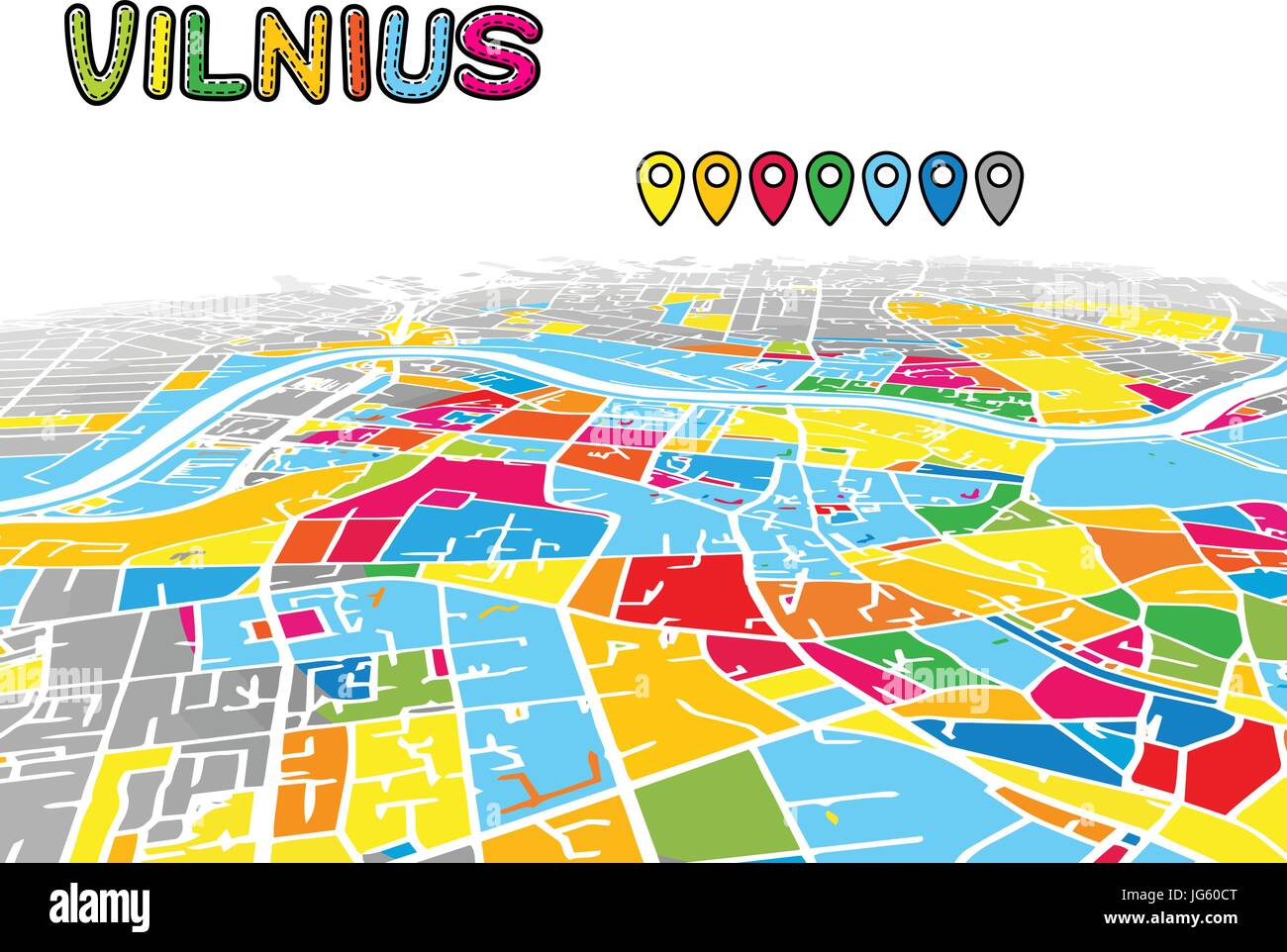 Vilnius, Lithuania, Downtown 3D Vector Map of Famous Streets. Bright ...