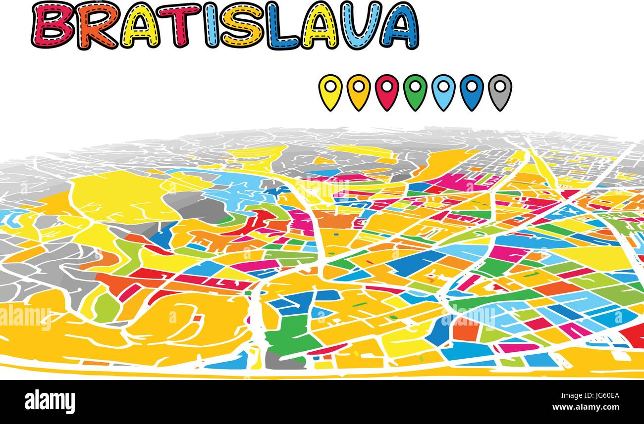 Bratislava, Slovakia, Downtown 3D Vector Map of Famous Streets. Bright ...