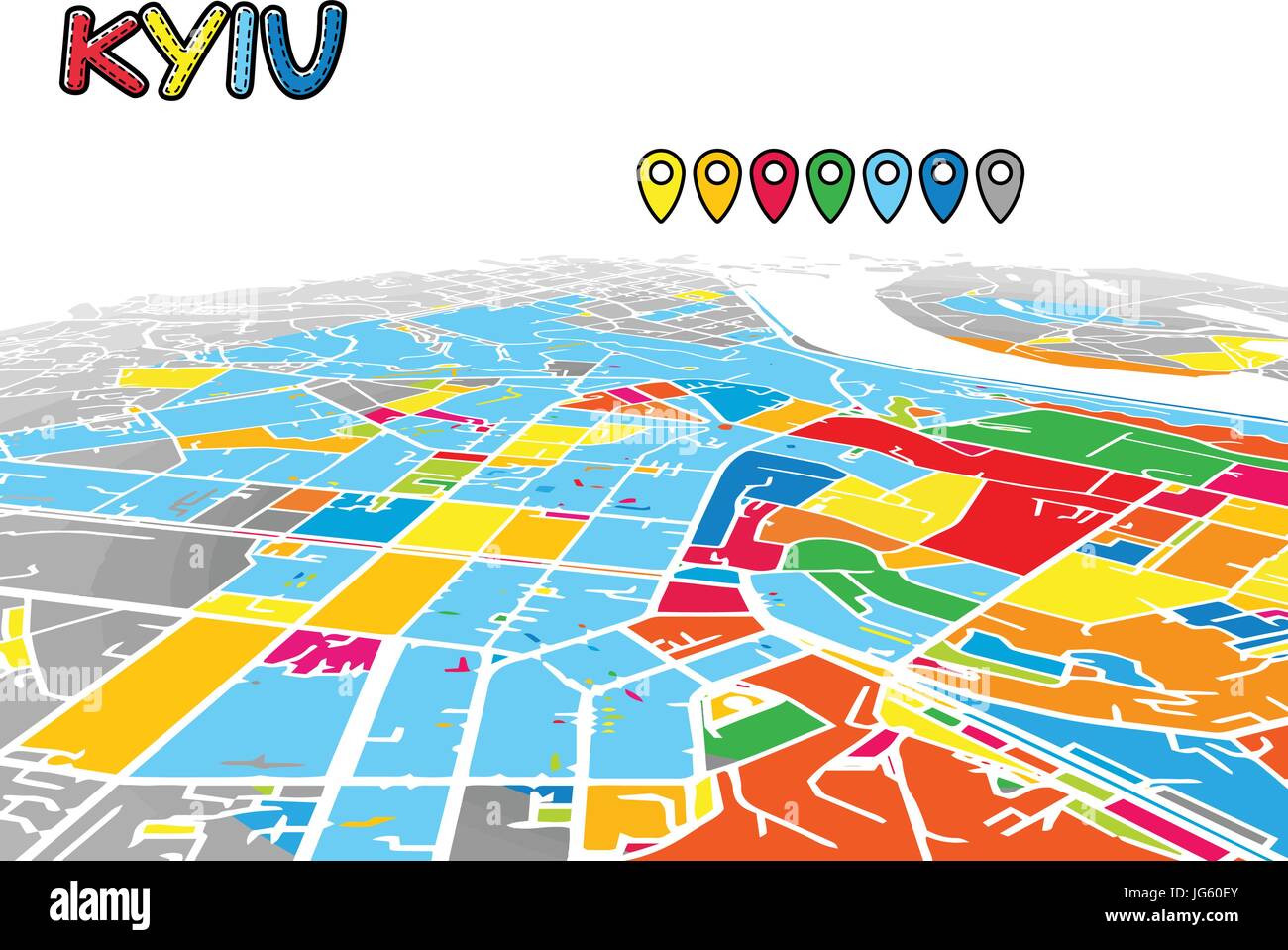 Kyiv, Ukraine, Downtown 3D Vector Map of Famous Streets. Bright ...