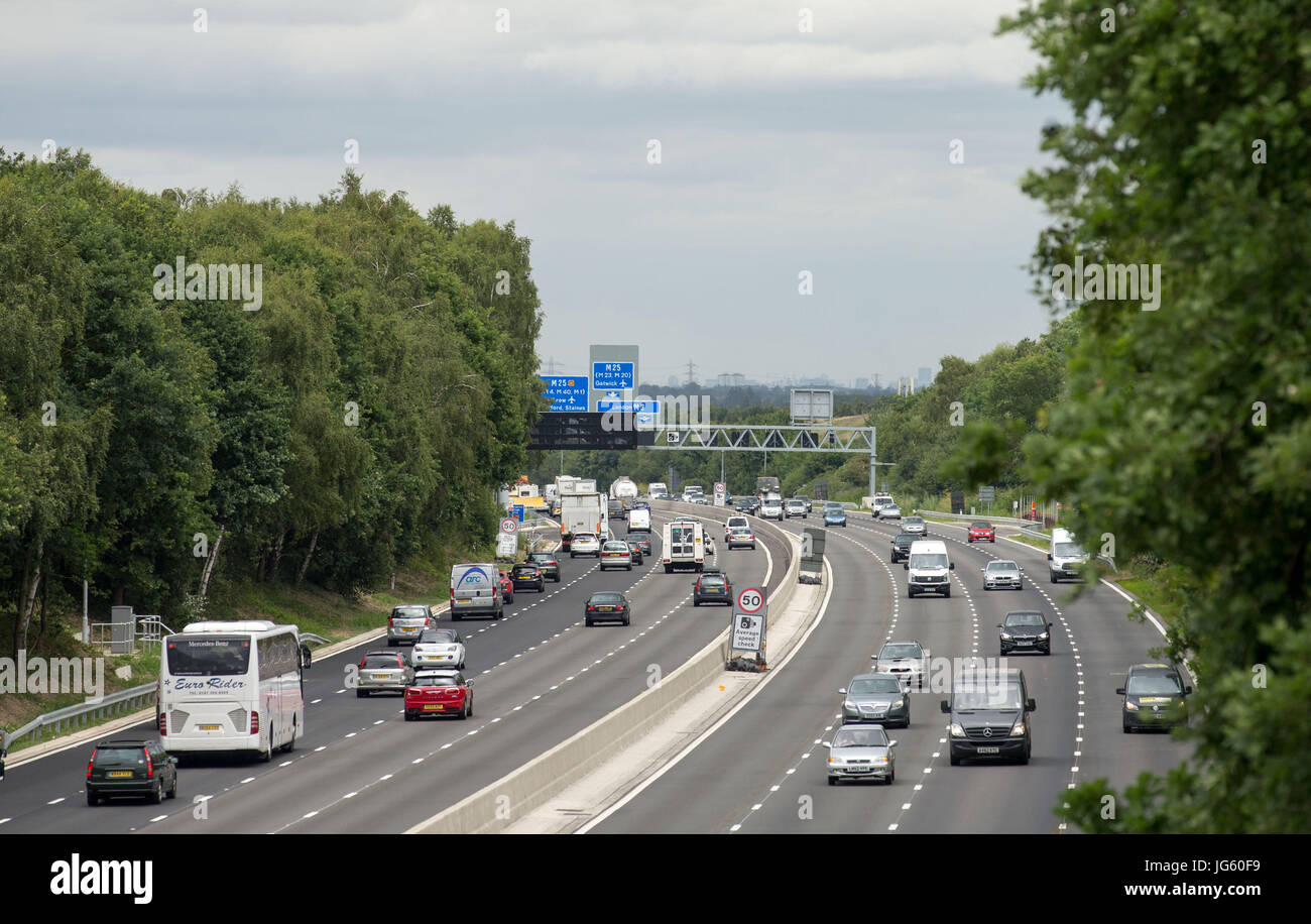 Vehicles on the new13.4-mile long M3 "smart" motorway near Longcross ...