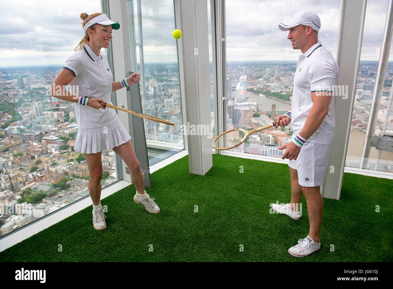 Two visitors play tennis in the View from the Shard as London's highest ...