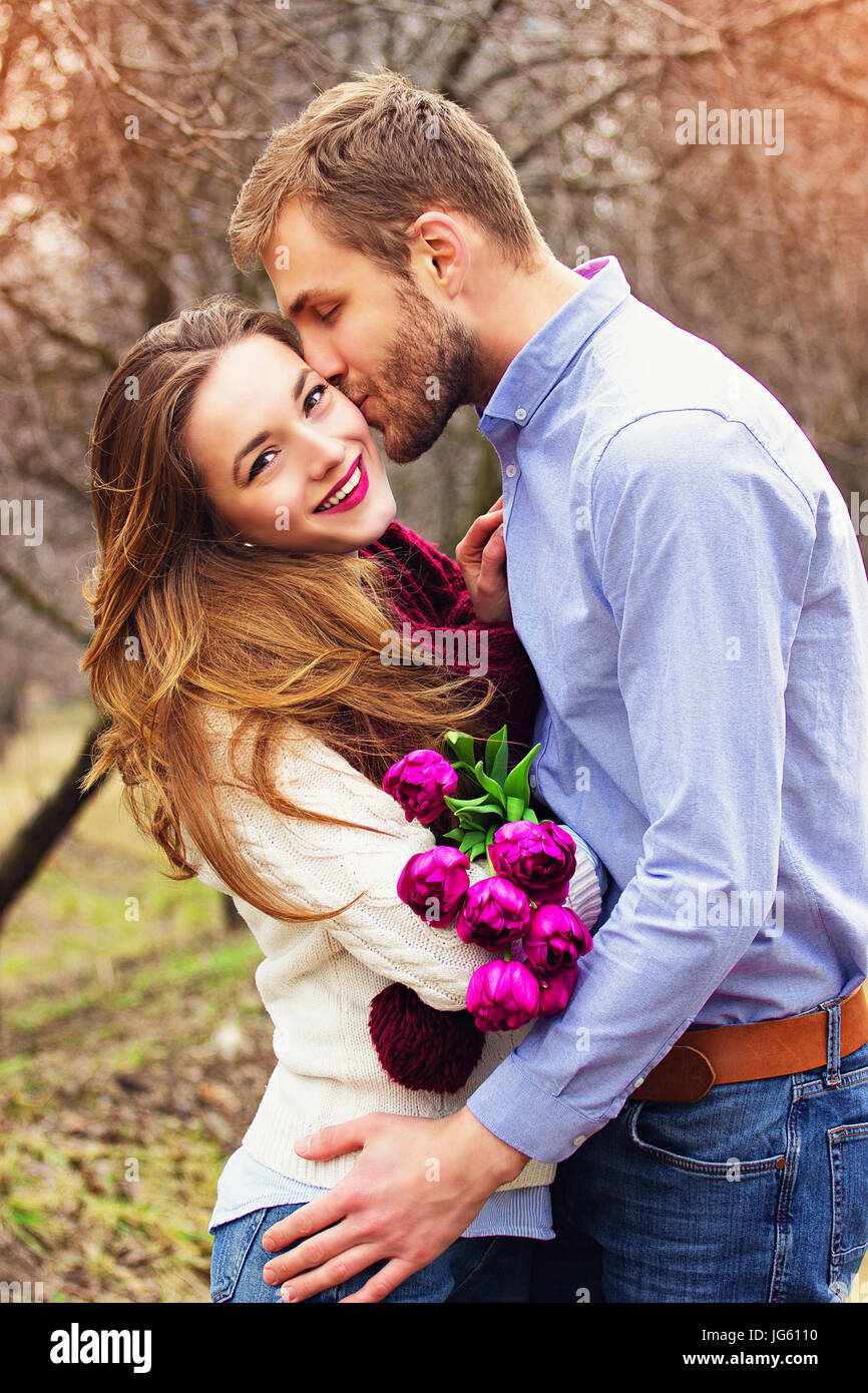 Spring romantic love story of beautiful loving couple Stock Photo - Alamy