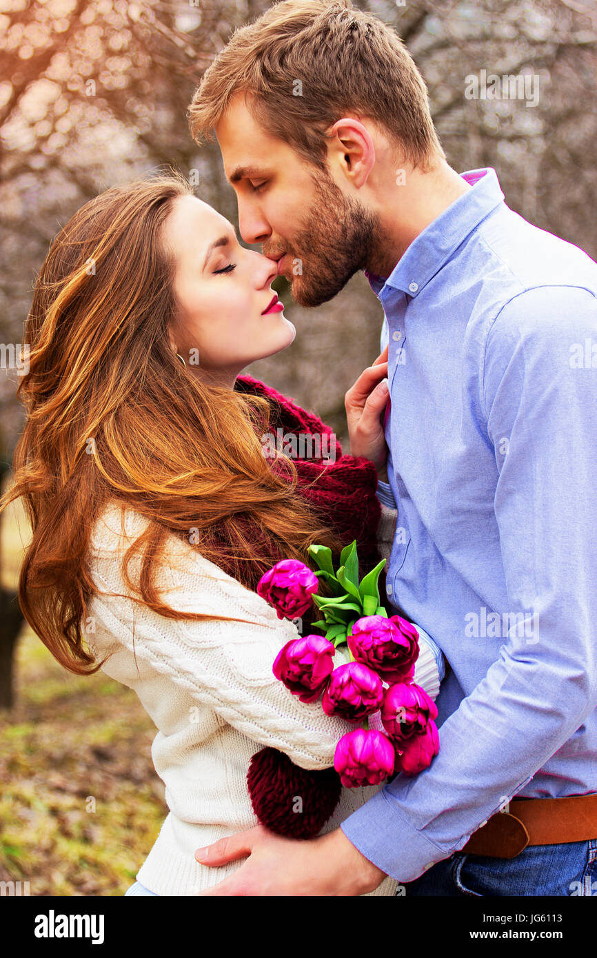 Spring romantic love story of beautiful loving couple Stock Photo - Alamy