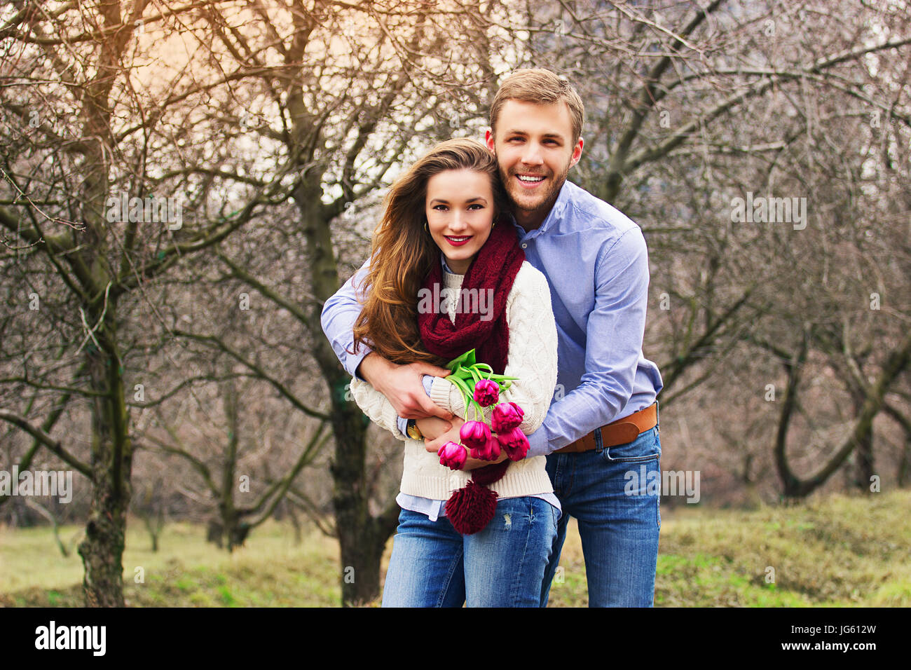 Spring romantic love story of beautiful loving couple Stock Photo - Alamy