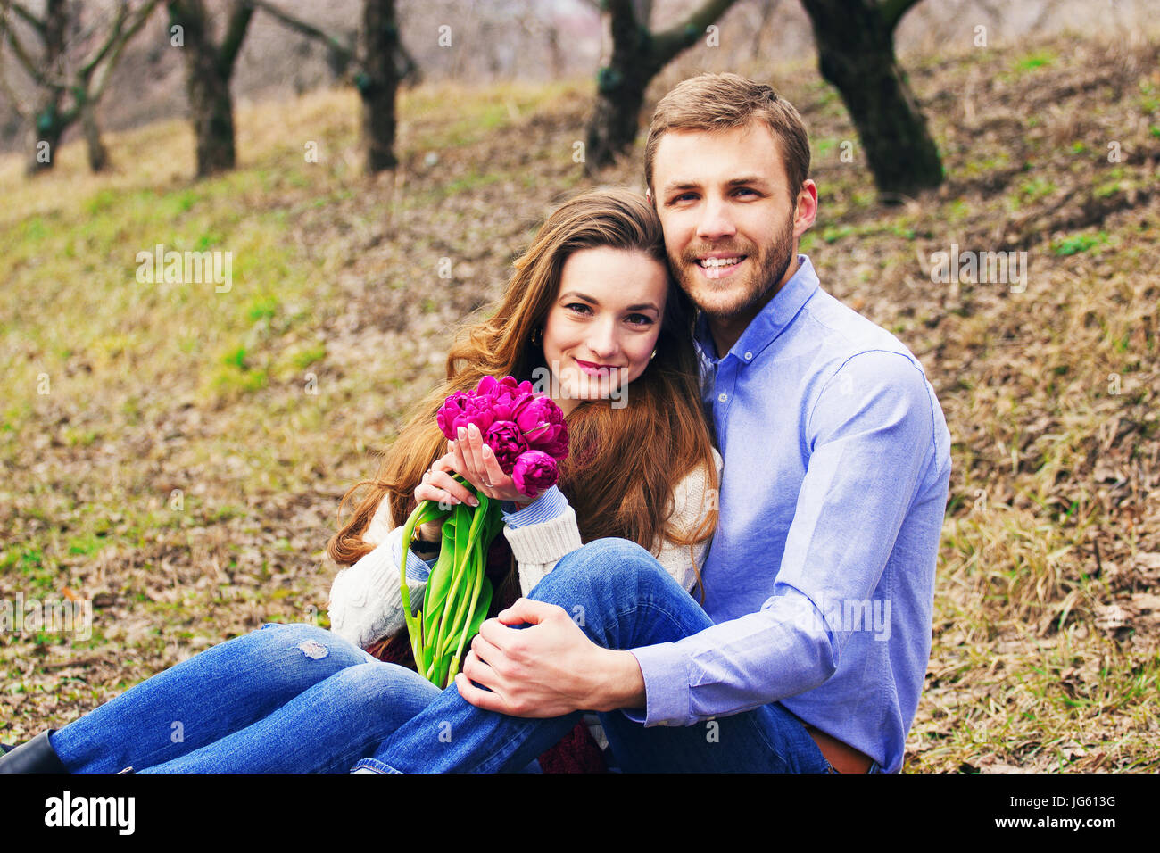 Spring romantic love story of beautiful loving couple Stock Photo - Alamy