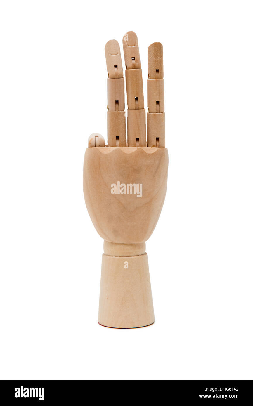 Wooden hand isolated on the white background Stock Photo - Alamy