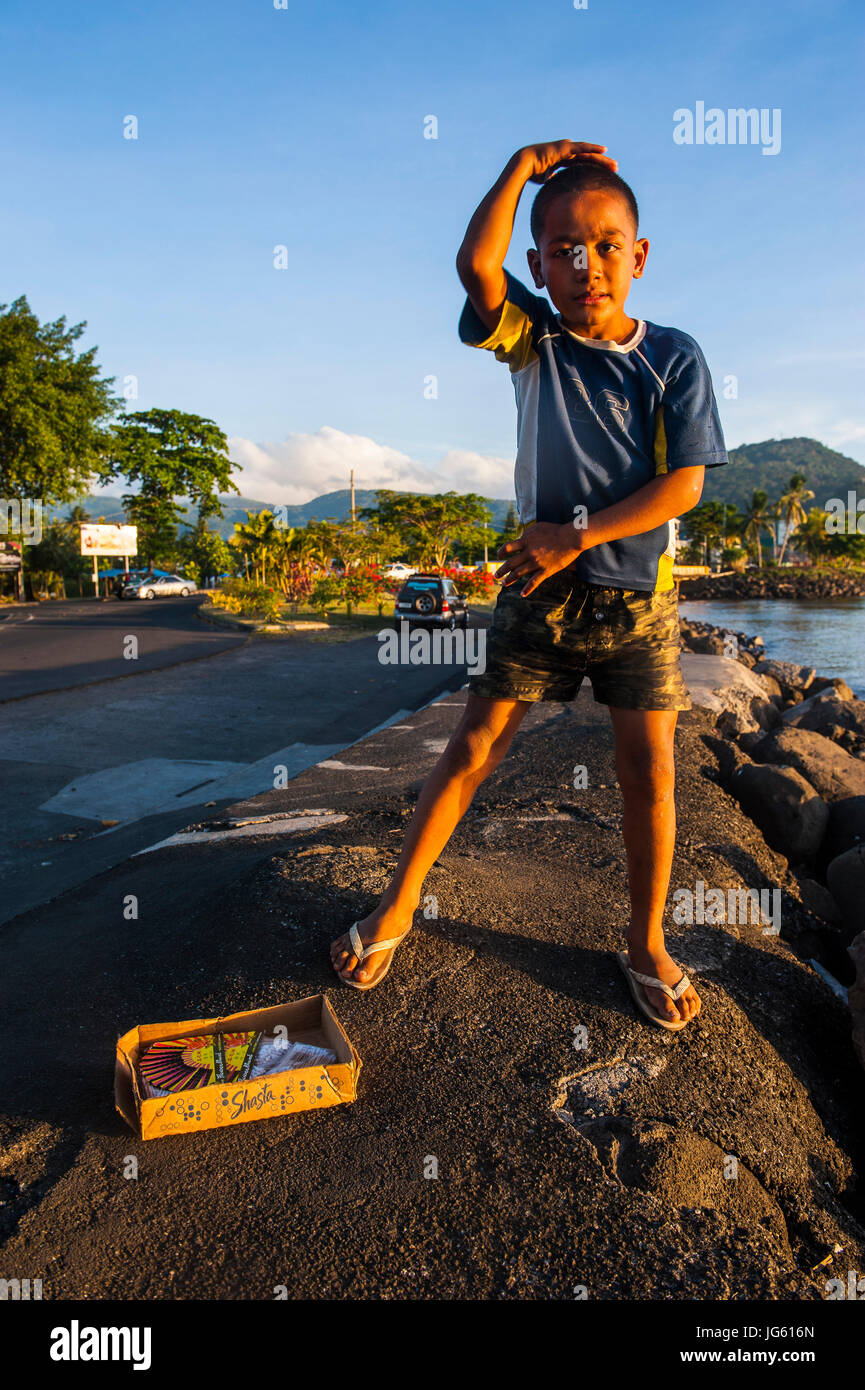 Friendly young boy selling sweets, Apia, Upolo, Samoa, South Pacific ...