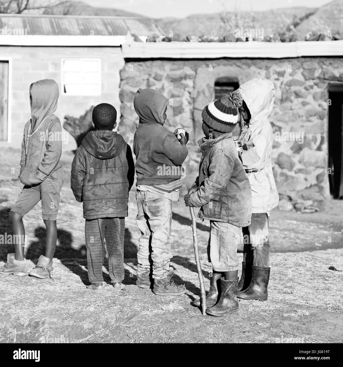in africa group of alone children near their poor home Stock Photo - Alamy