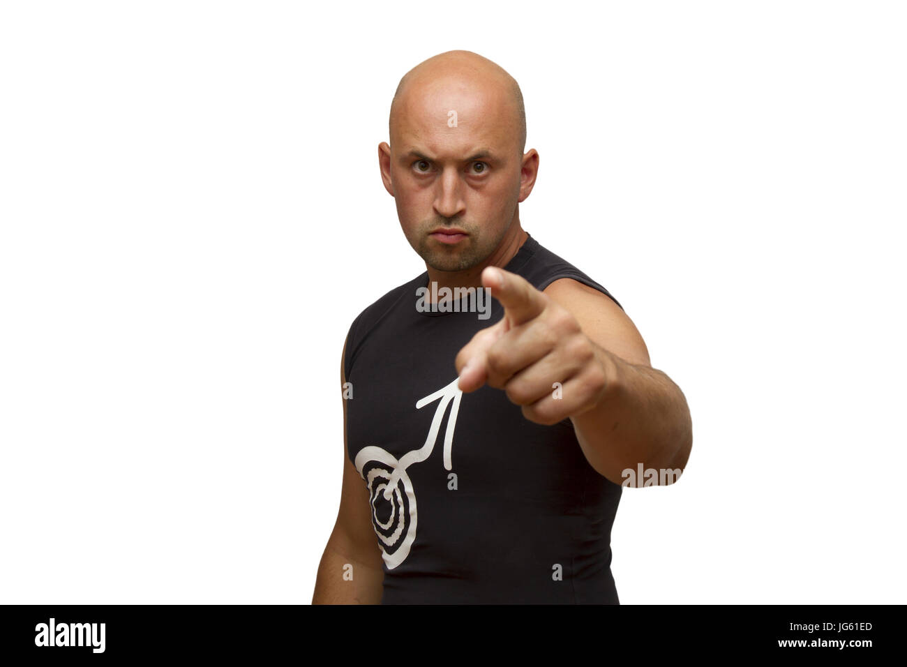 Aggressive guy athletic build. Isolated on white background Stock Photo ...