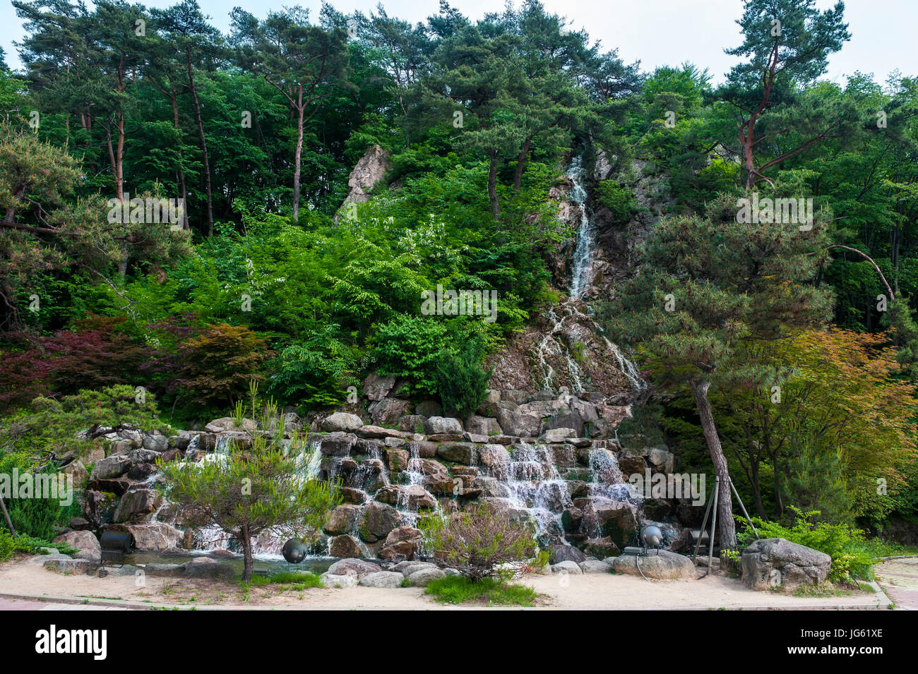 Waterfalls in the Beopjusa Temple Complex, South Korea Stock Photo - Alamy