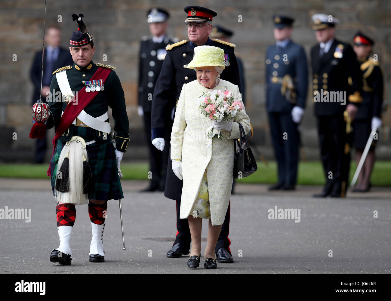 Queen Elizabeth II with Guard Commander Major Colin Wood (left) and ...