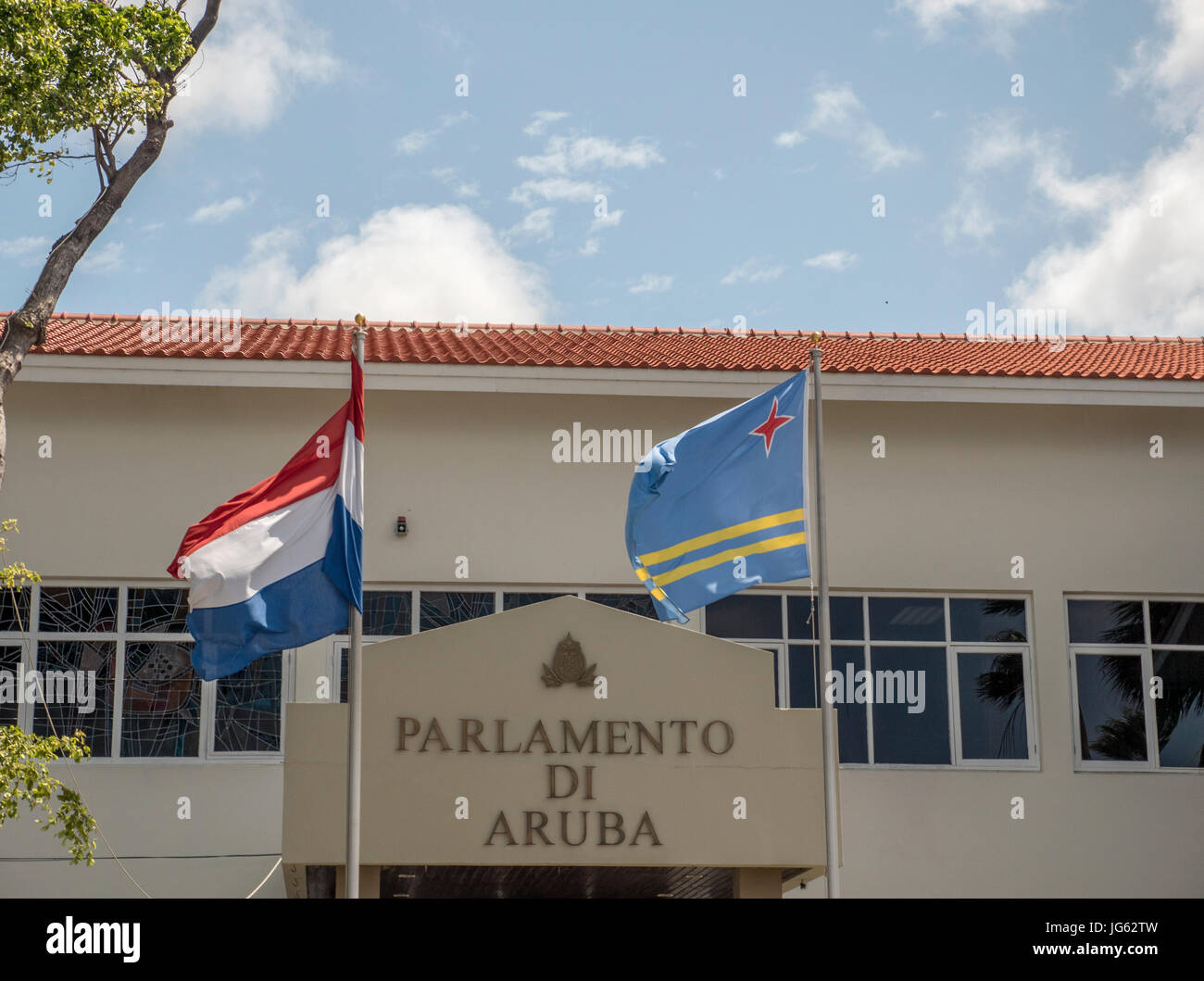 The Dutch And Aruba Flags At The Entrance To The Aruba Parliament ...