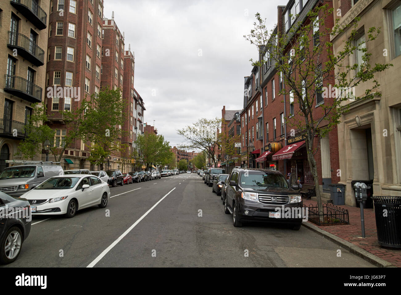 looking along charles street in the beacon hill area of Boston USA ...