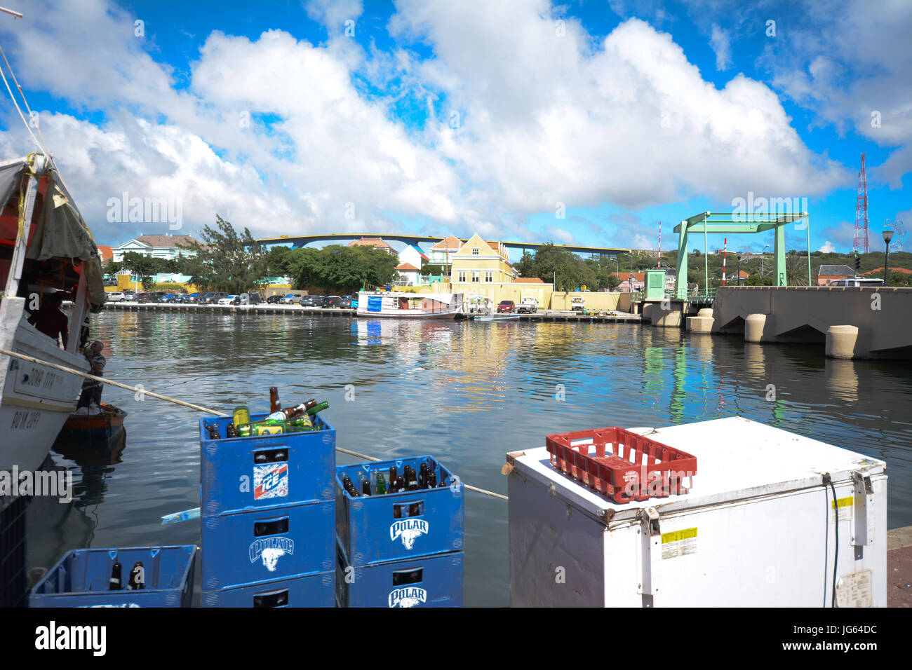 Curacao market with fishing boats from Venezuela daily Stock Photo - Alamy