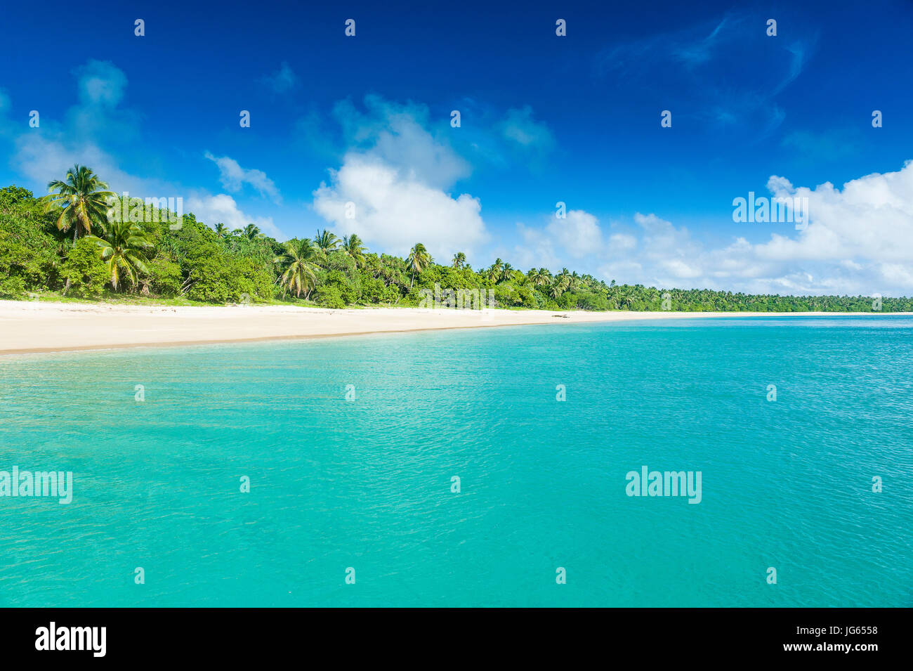Palm fringed white sand beach in Ha´apai, Haapai, islands, Tonga, South ...