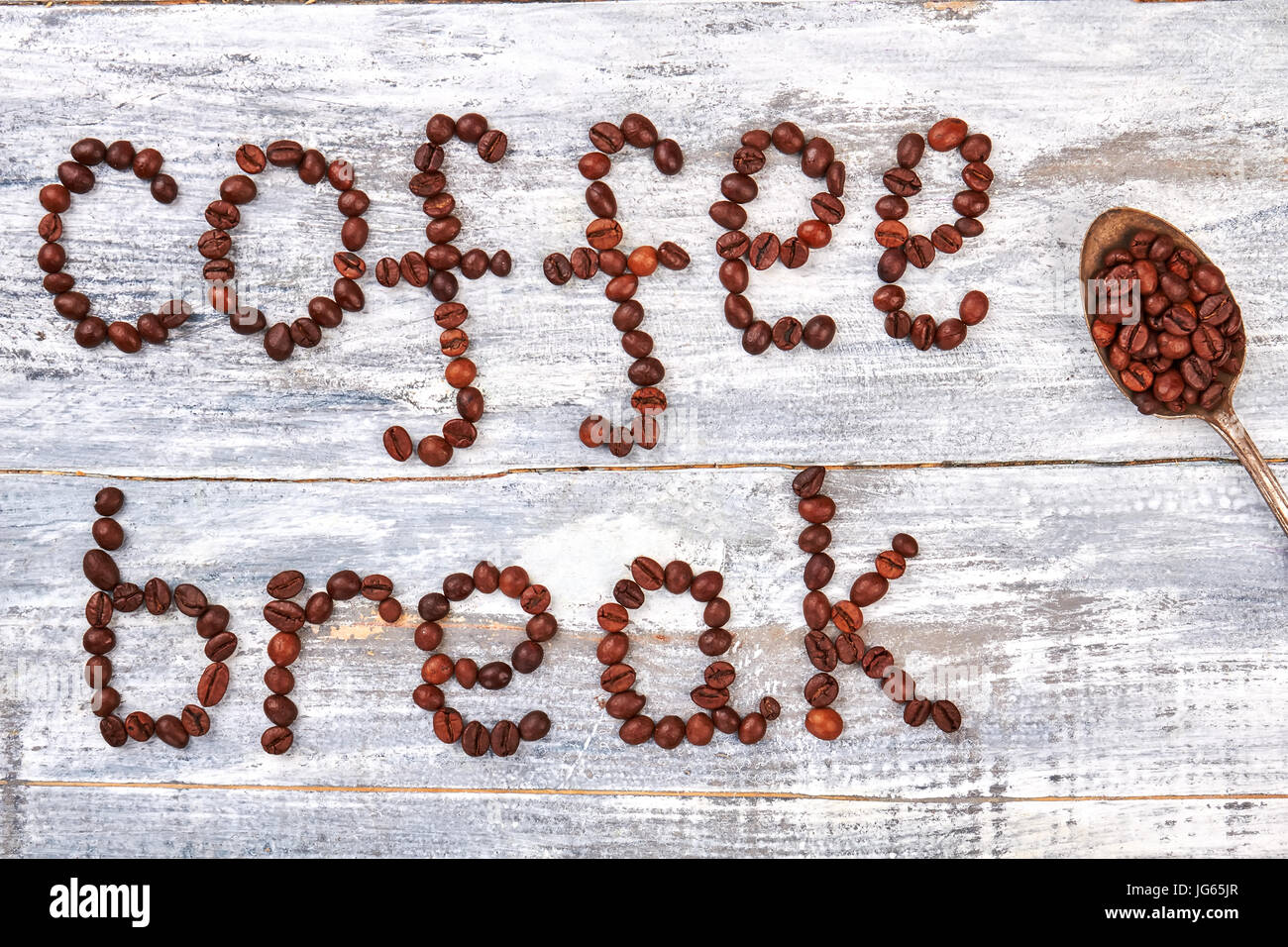 Phrase coffee break from beans Stock Photo - Alamy