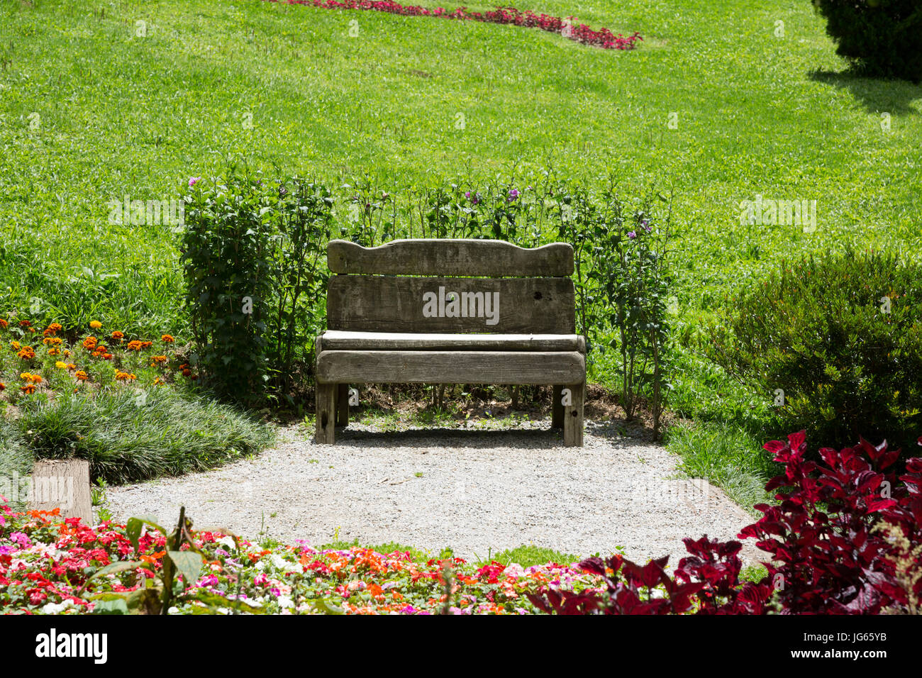 Bench in the garden in the summer, garden design, Brazil Stock Photo ...