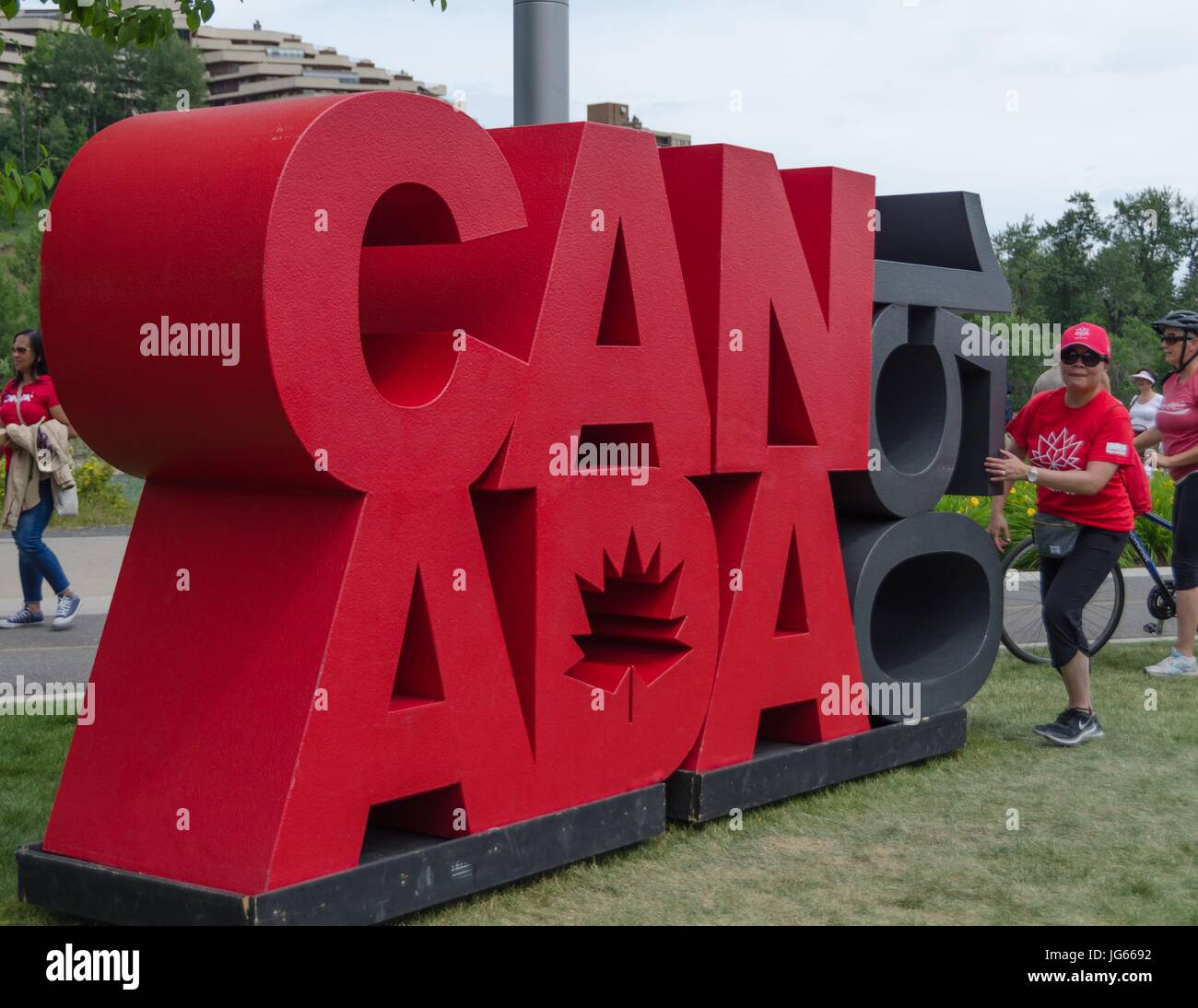 A 3D Canada 150 sign on the Riverwalk Park during Canada Day ...