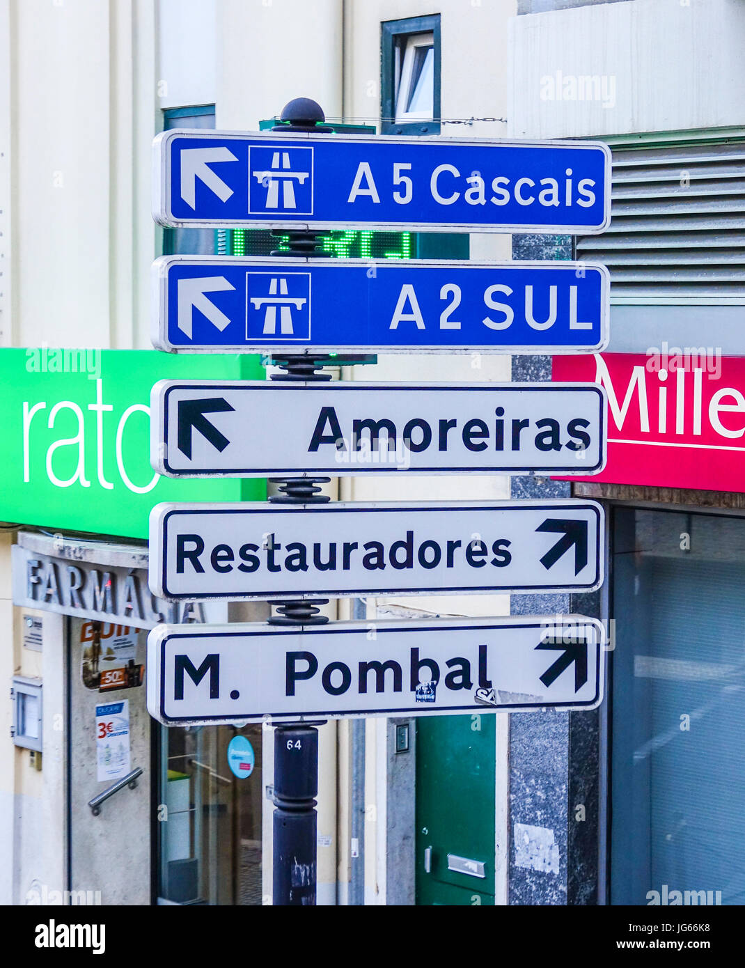 Direction signs in the streets of Lisbon - LISBON - PORTUGAL Stock ...