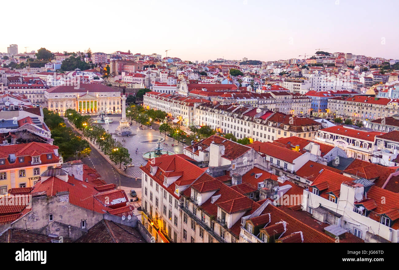 Amazing aerial view over the city of Lisbon - aerial view from Santa ...