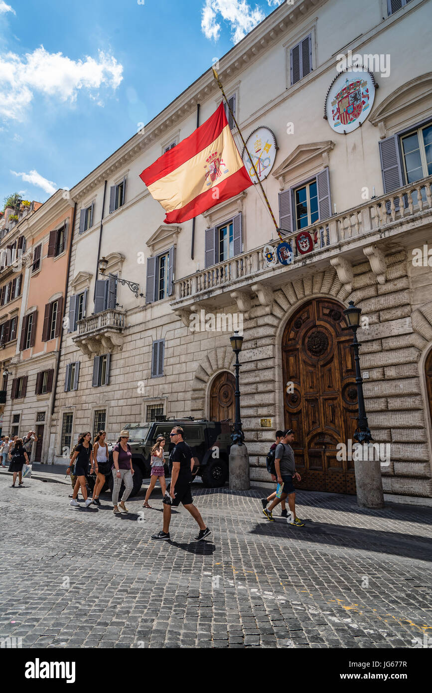 Rome, Italy - August 18, 2016: Spanish embassy in Rome protected ...
