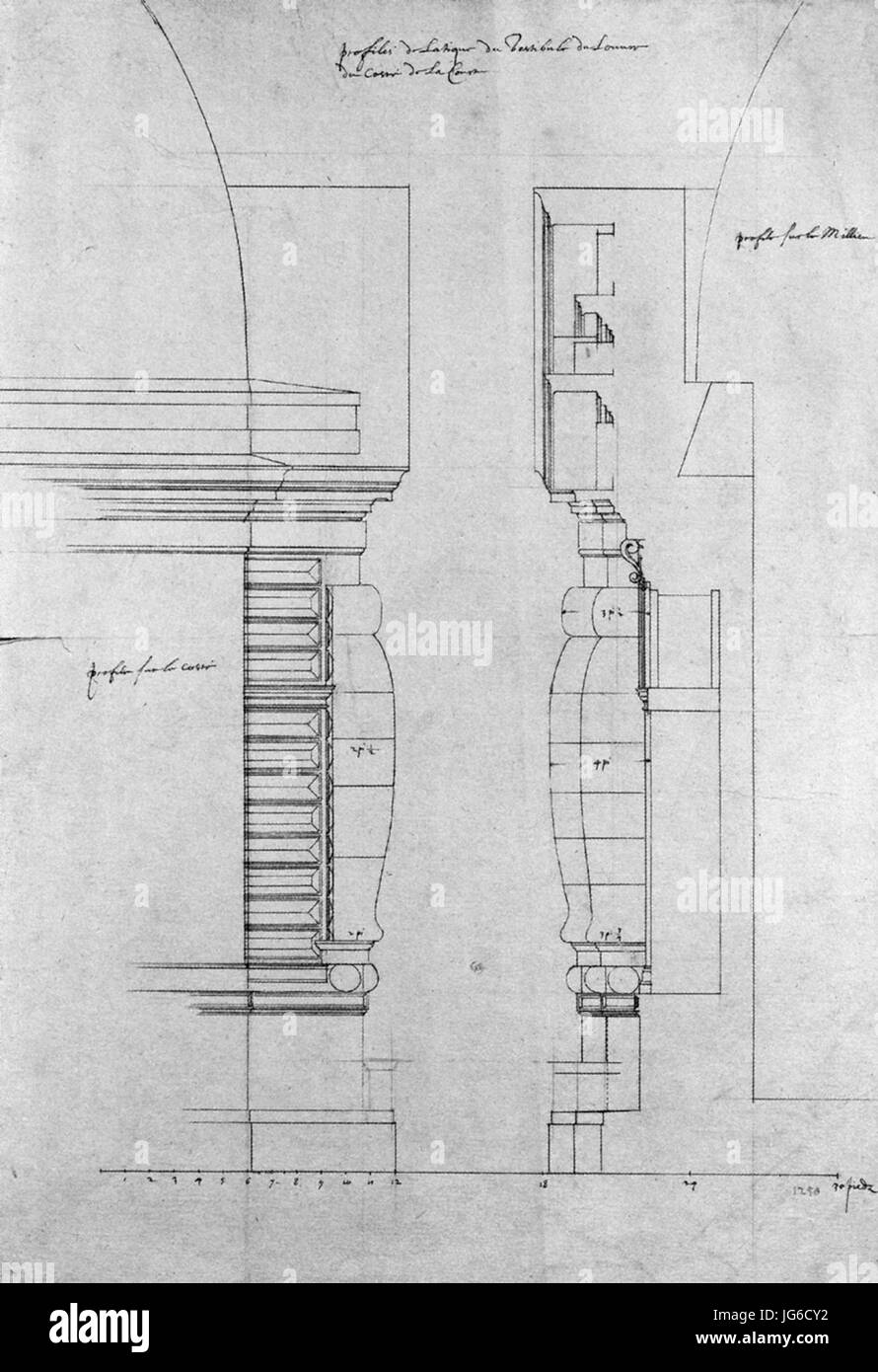 Profiles de l'étage d'attique du pavillon neuf du Louvre, dessin de ...