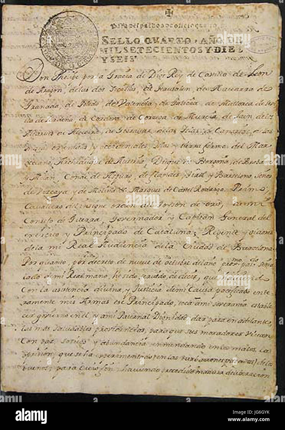 Real Cédula 16-I-1716 Stock Photo - Alamy