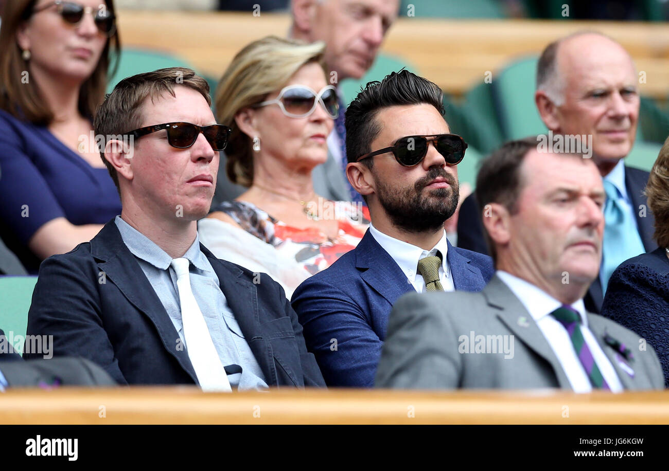 Sam Spruell (left) and Dominic Cooper in the royal box on centre court ...