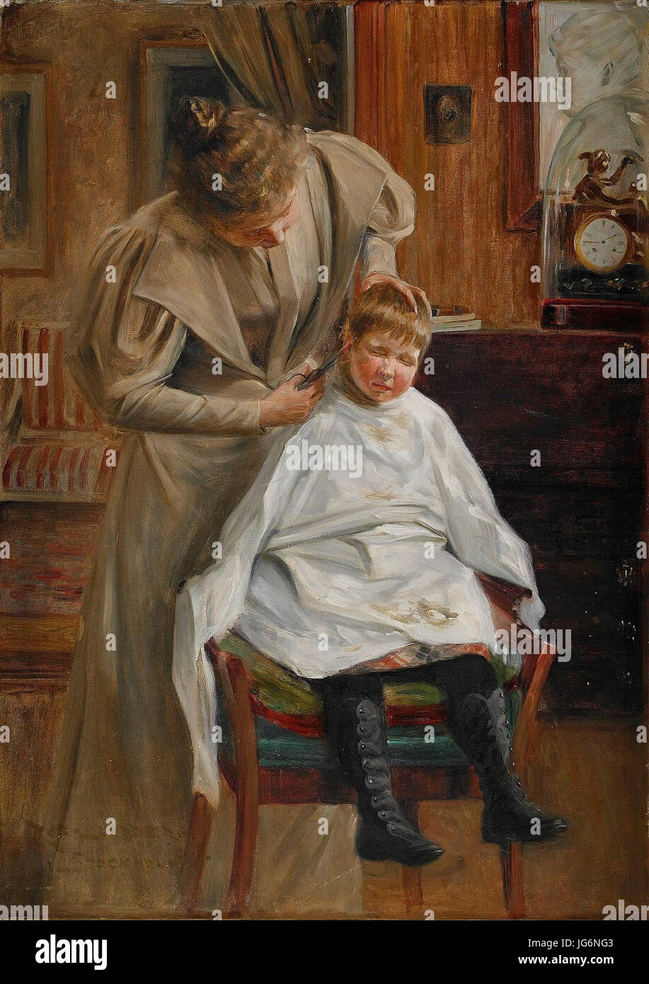 Robert Lundberg - Mamma klipper håret Stock Photo - Alamy
