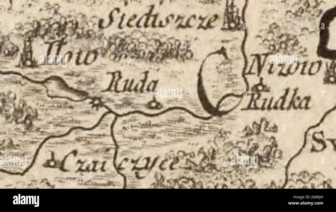 Ruda na mapie Rzeczypospolitej 28Rizzi Zannoni29 z 1772 r Stock Photo ...