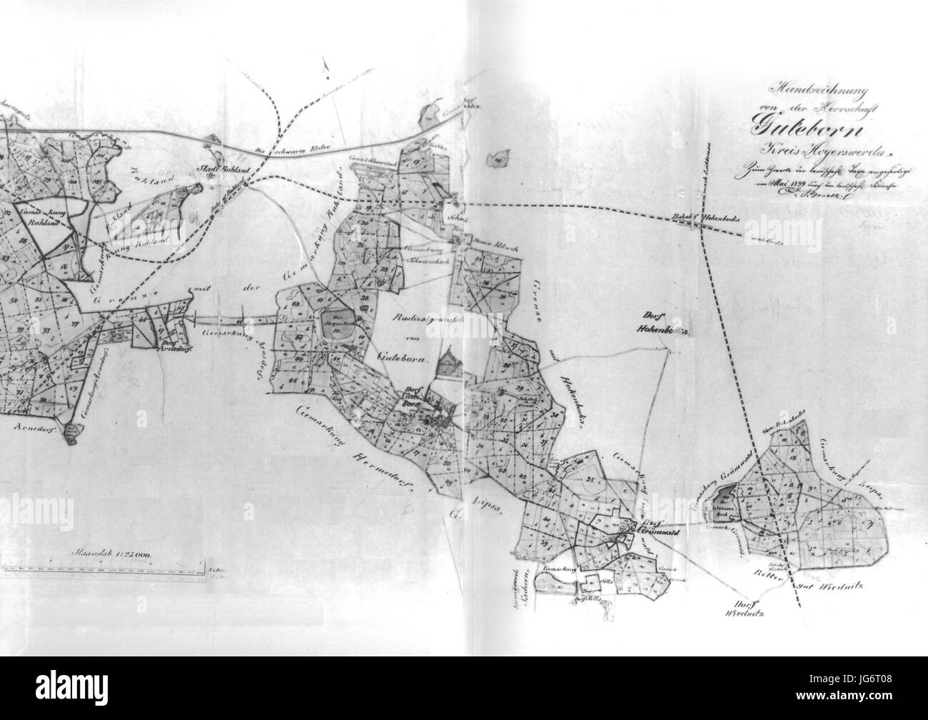 Ruhland (Amt) Kartenausschnitt 1899 - Besitz Schönburg-Waldenburg Stock ...