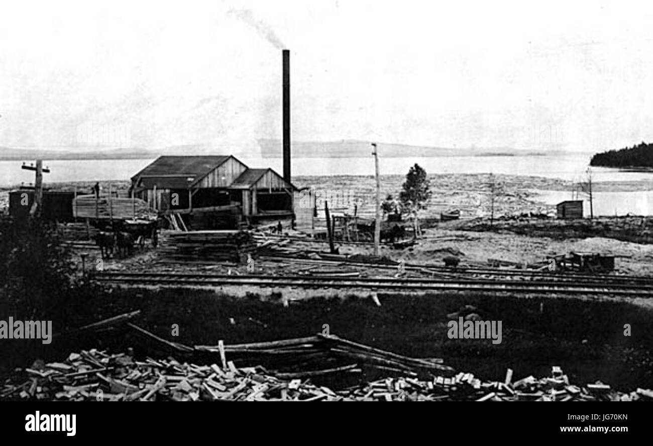 Sawmill and log boom 1920 Meductic Stock Photo - Alamy