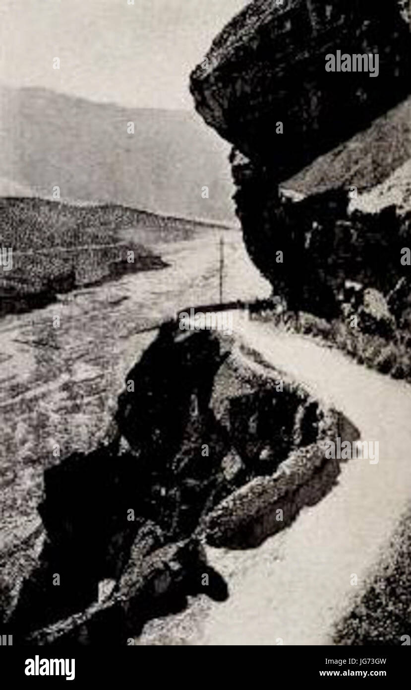 This image presents a section of the road in the Darial Pass, a key ...