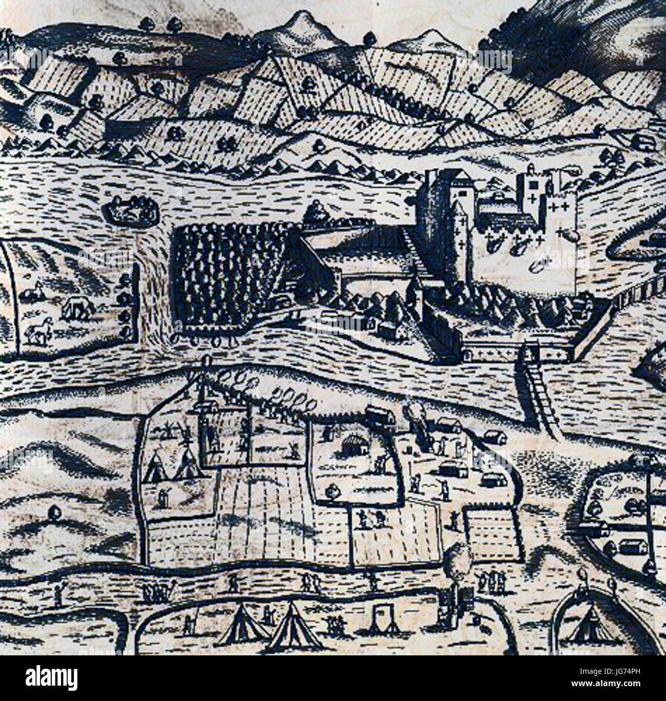 Vintage drawing of castle siege hi-res stock photography and images - Alamy