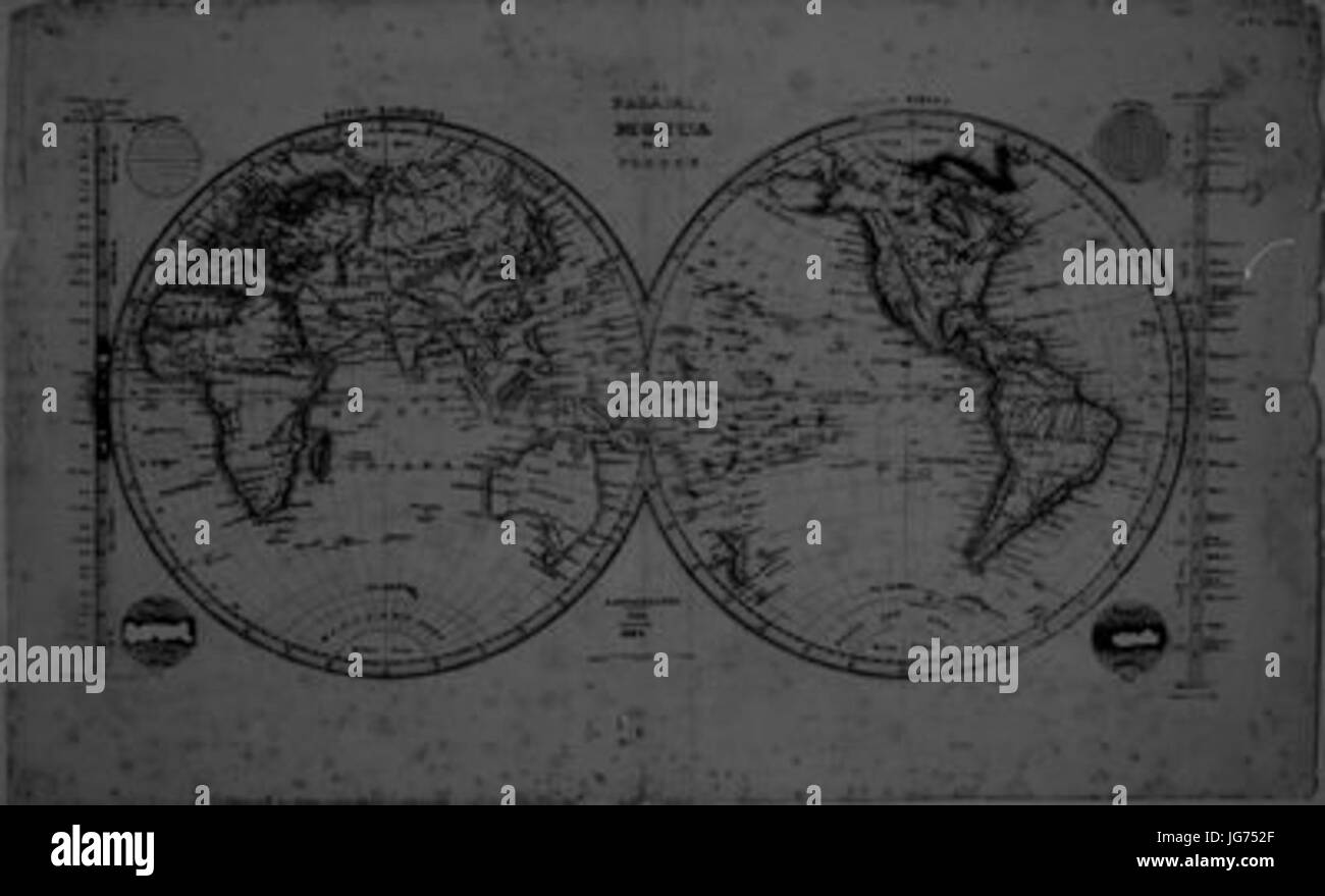 Map of Two Hemispheres 1839 engraved by Kalama and Kepohoni Stock Photo ...