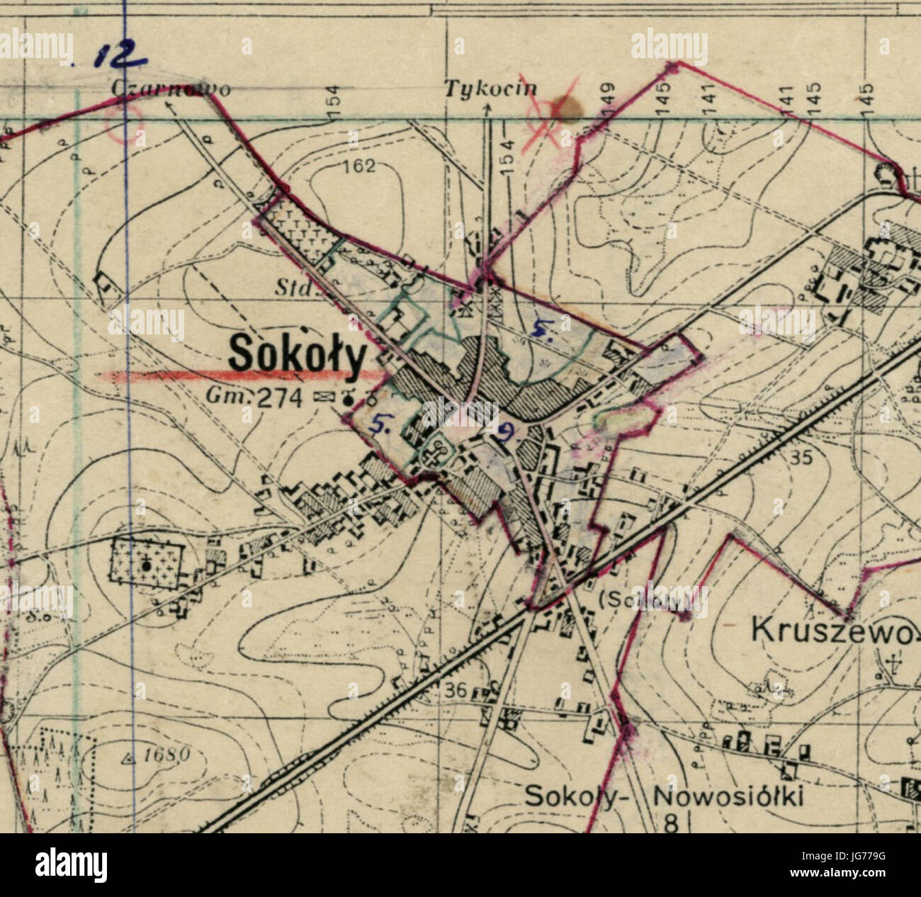 Sokoły - na mapie w 1935 r Stock Photo - Alamy