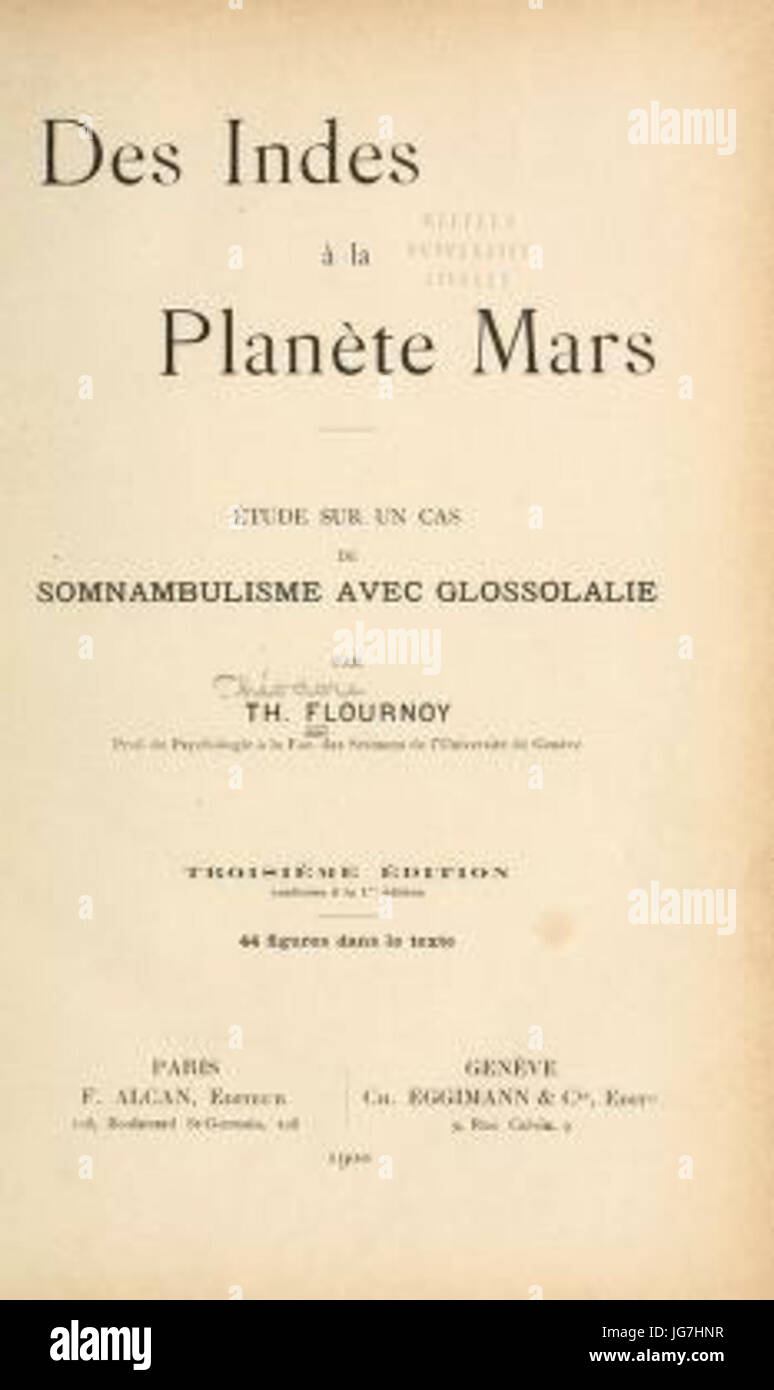 Théodore Flournoy Des Indes à la planète Mars 1900 Title Stock Photo ...