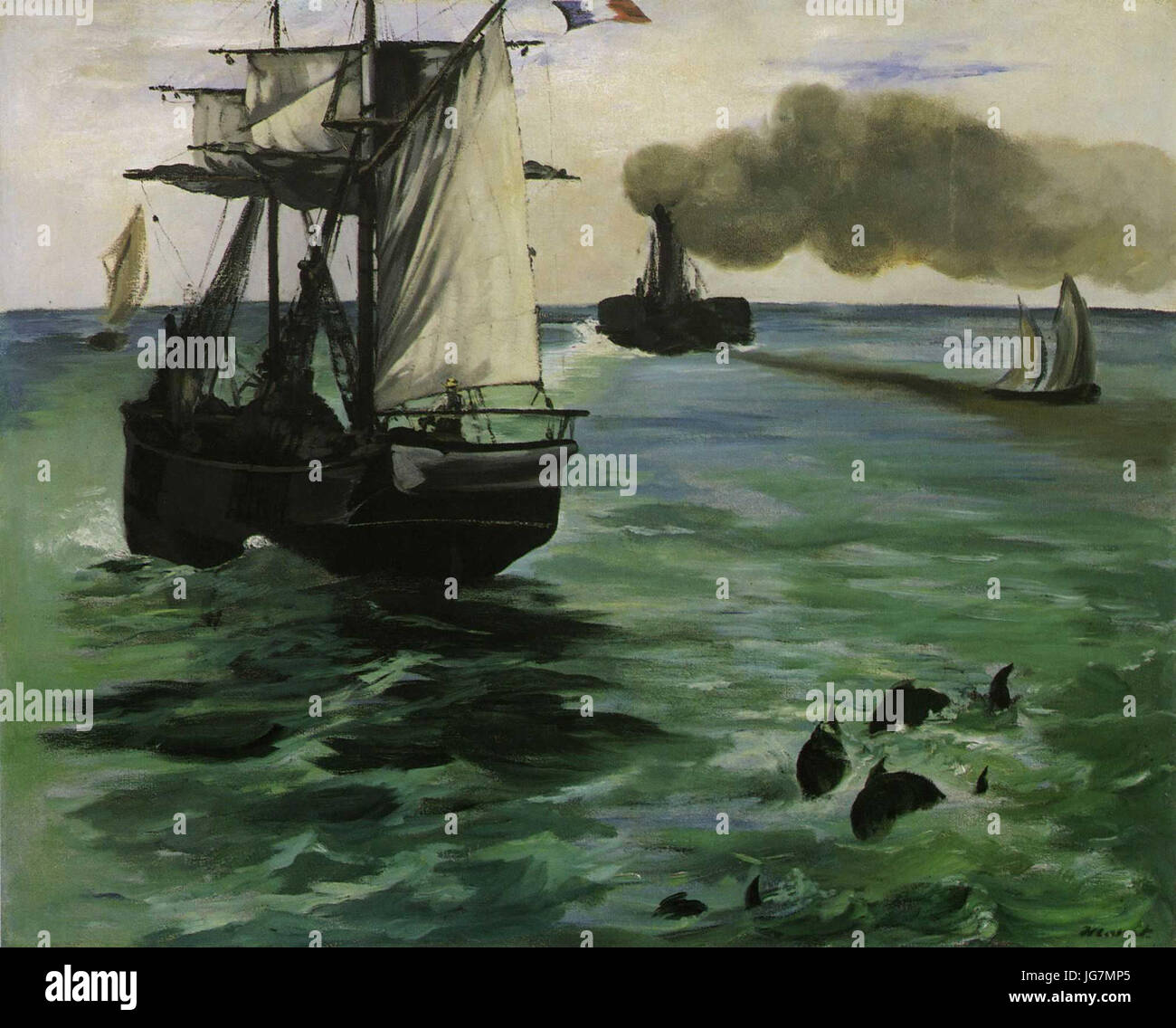 The Steamboat, Seascape with Porpoises, by Édouard Manet Stock Photo ...