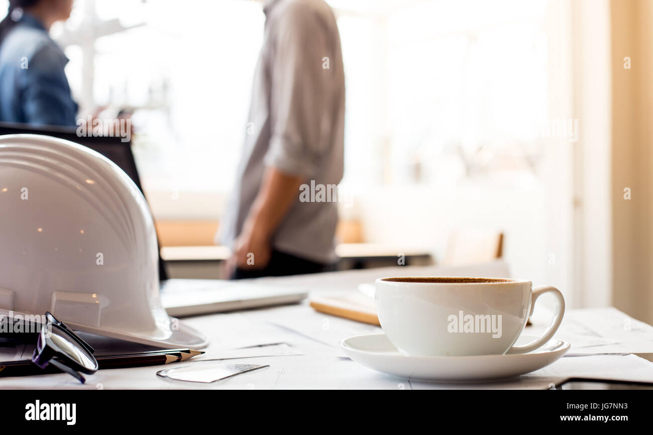 Architectural Office desk background construction project ideas Stock ...