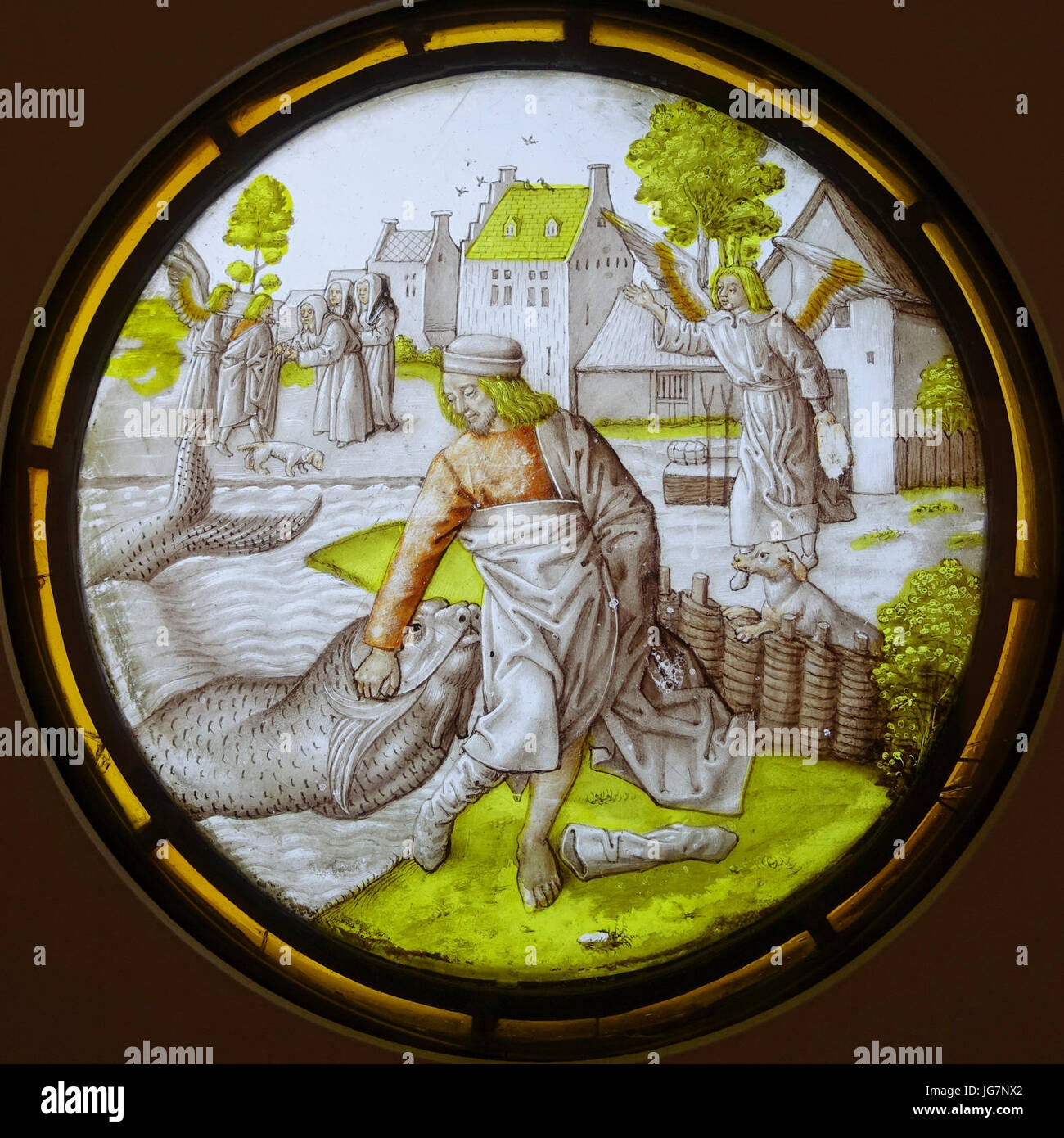 Three Rounels from the Life of Tobias, 2. Tobias defeats the Fish ...